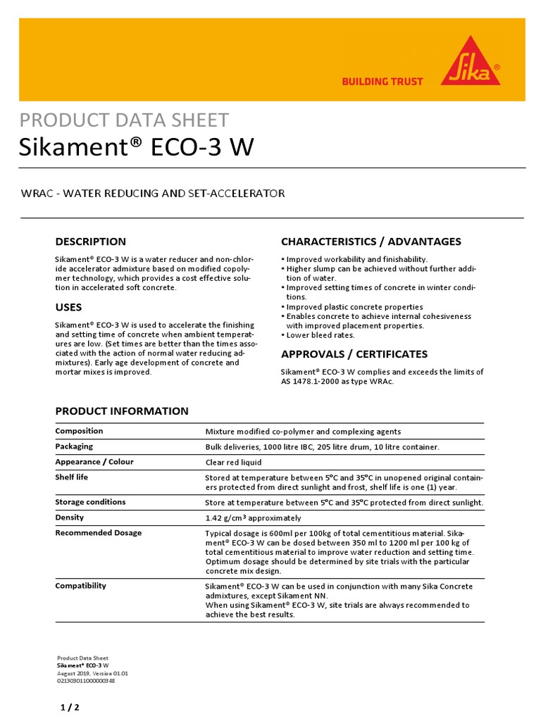 Sikament Eco-3 W | PDF | Concrete