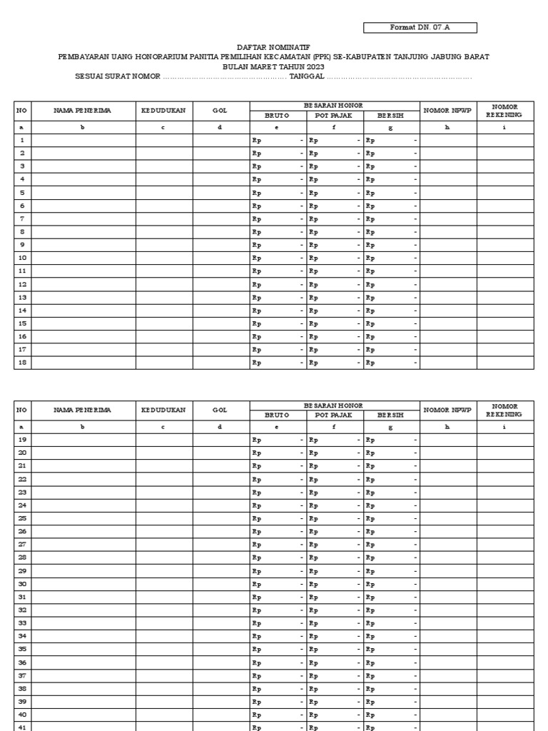 Bukti Pembayaran Honor - Format Dn.07.A | PDF