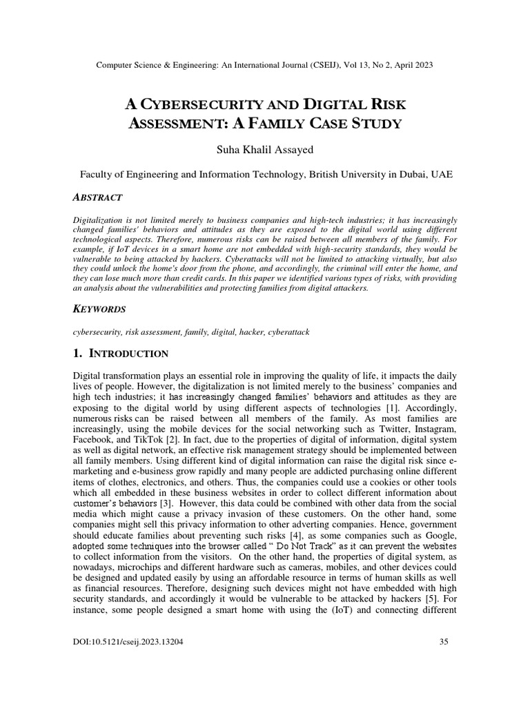 A Cybersecurity and Digital Risk Assessment: A Family Case Study | PDF ...