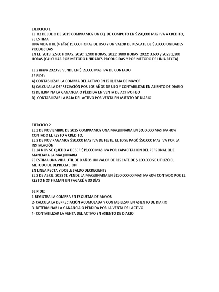 Ejercicios de Activos Fijos | PDF