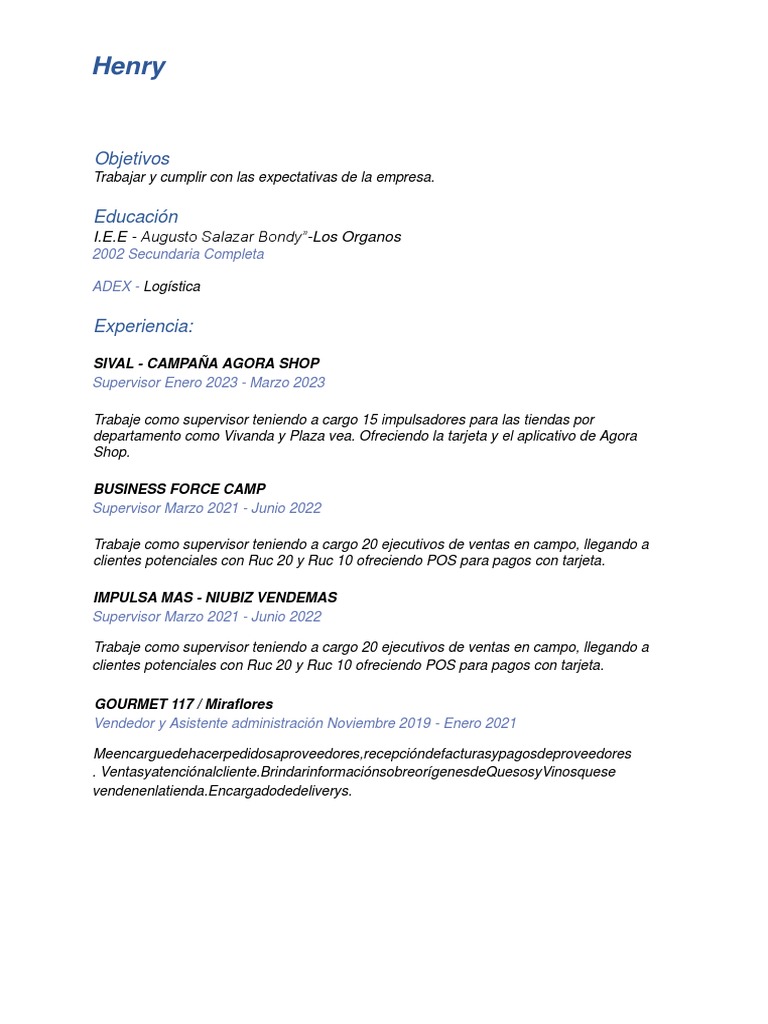 CV Henry | Descargar gratis PDF | Economias
