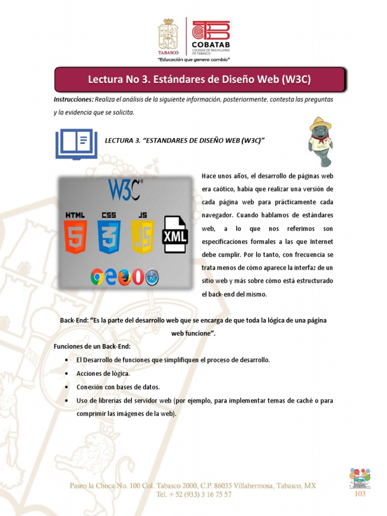 Lectura No 3. Estándares de Diseño Web (W3C) | PDF | HTML | Xml