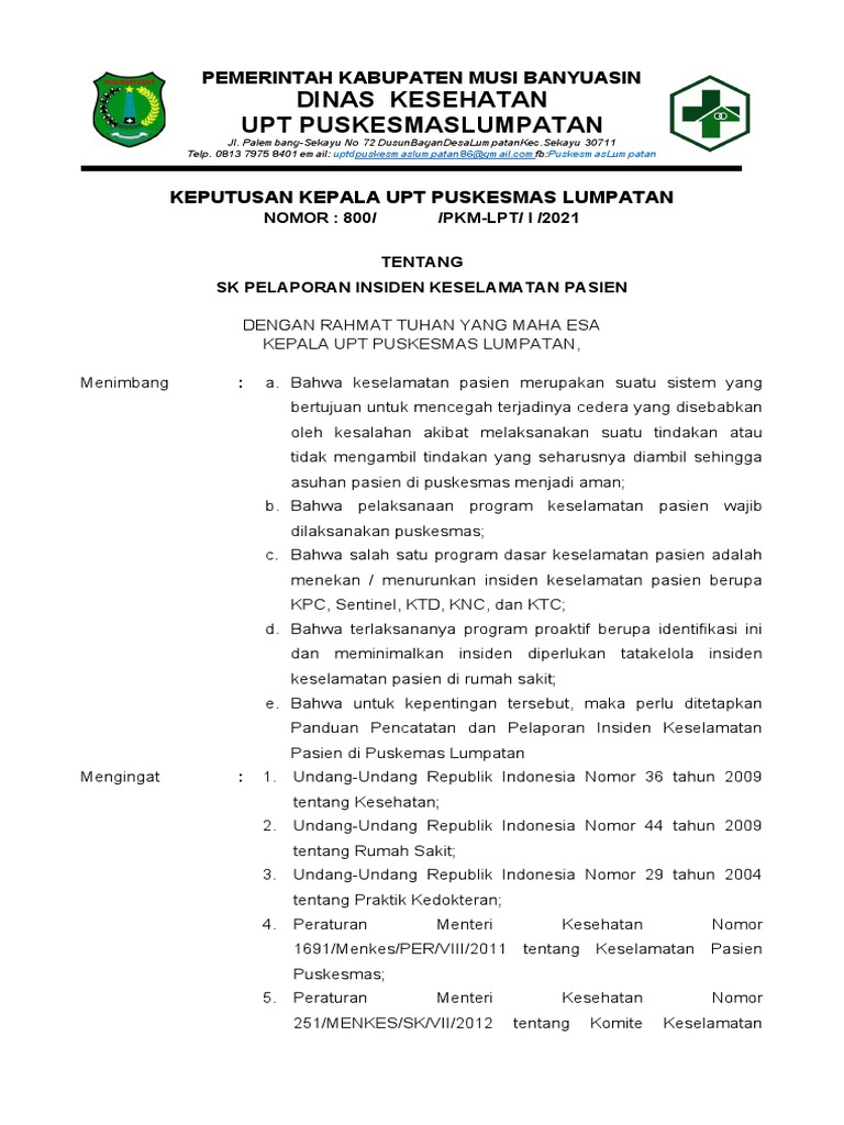 Pelaporan Insiden Keselamatan Pasien Puskesmas | PDF | Sains & Matematika