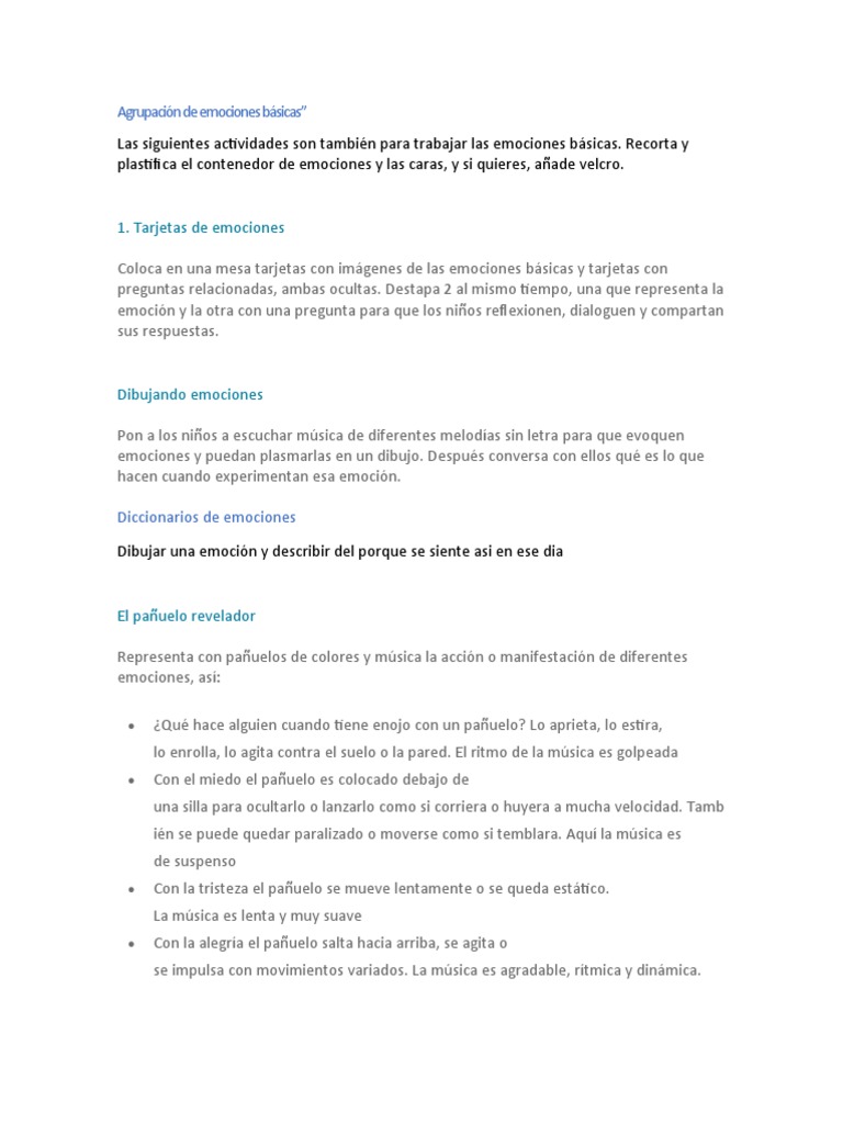 Agrupación De Emociones Básicas Pdf Las Emociones Experiencia