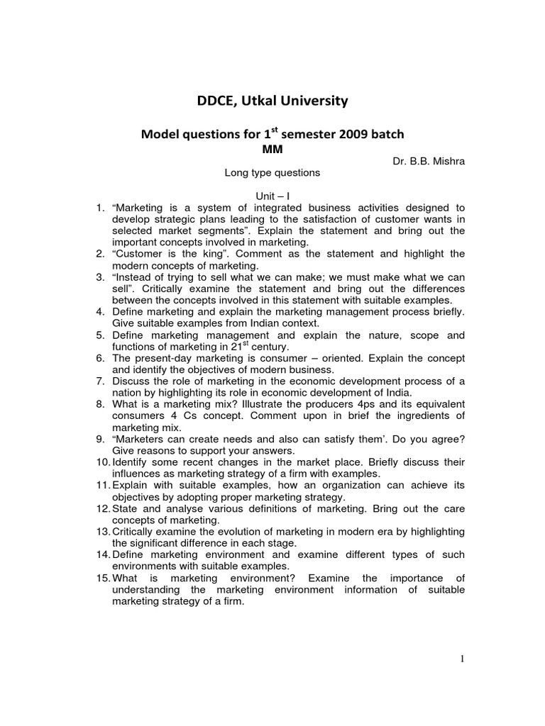 Mba Model Questions | PDF | Marketing | Market Segmentation