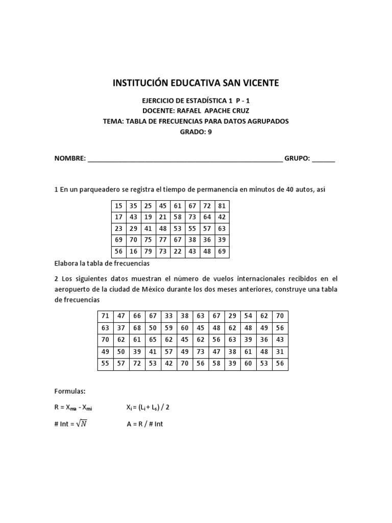 Ejercicio de Est 1 G - 9 P - 1 | PDF