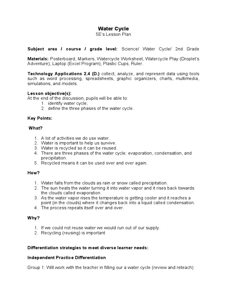 Labadia, John Daniel 5e's Lesson Plan II - Water Cycle | Download Free ...