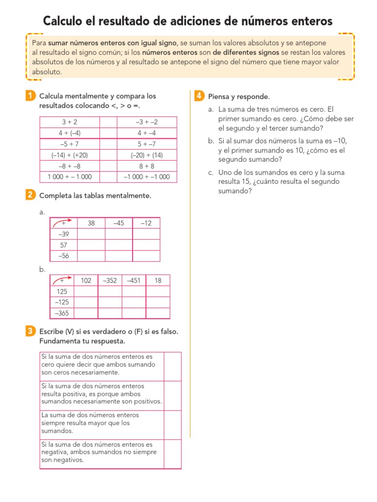 Fichas Aplicativas Adicion y Sustraccion de Numeros Enteros | PDF | Sustracción | Entero