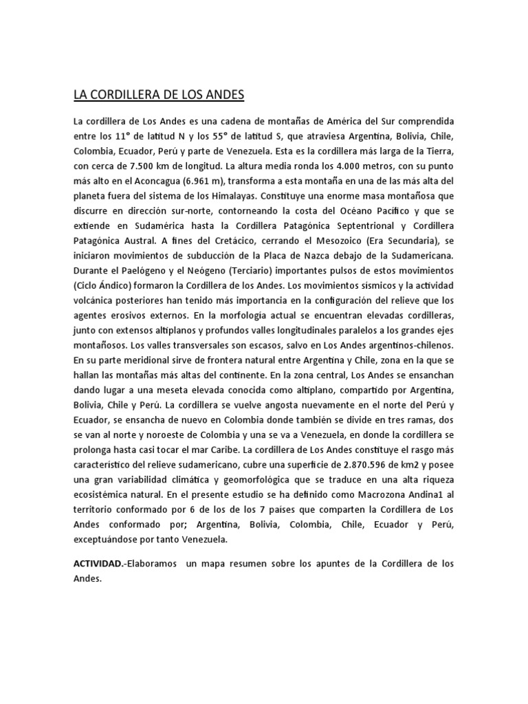 La Cordillera de Los Andes | PDF | Andes | Geografía