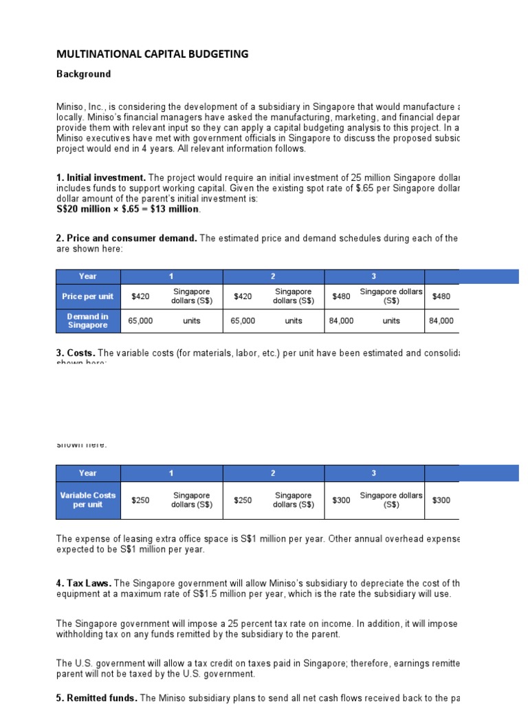 PIA 8DI - Multinational Capital Budgeting Final | PDF | Net Present Value | Discounted Cash Flow