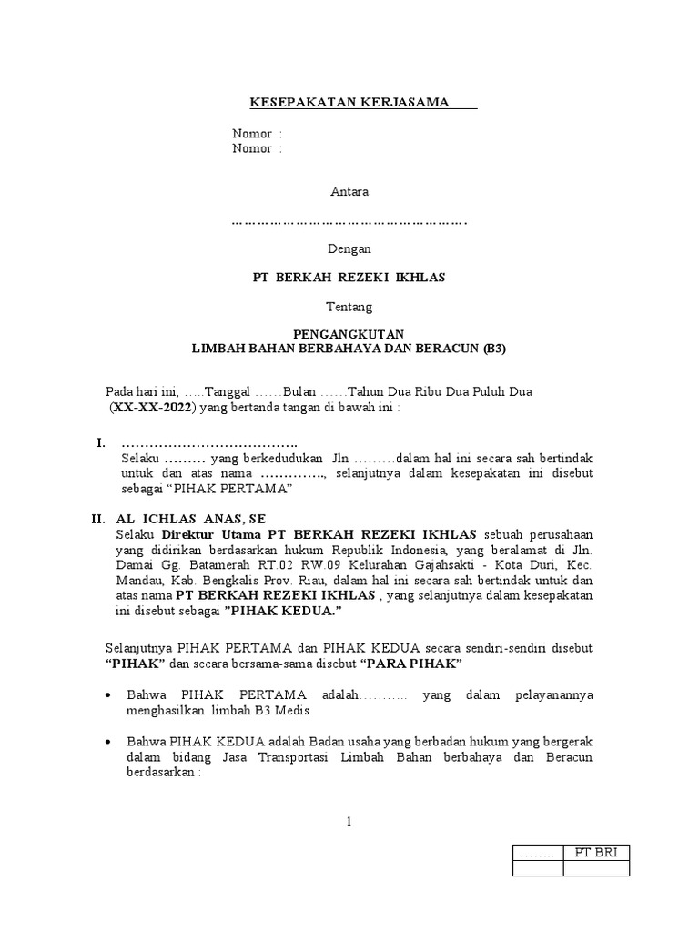 Draft - MOU - PT BRI 2022 | PDF