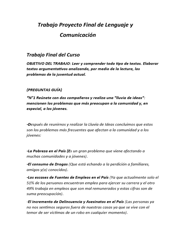 Trabajo Proyecto Final de Lenguaje y Comunicacion (SENATI) . | PDF