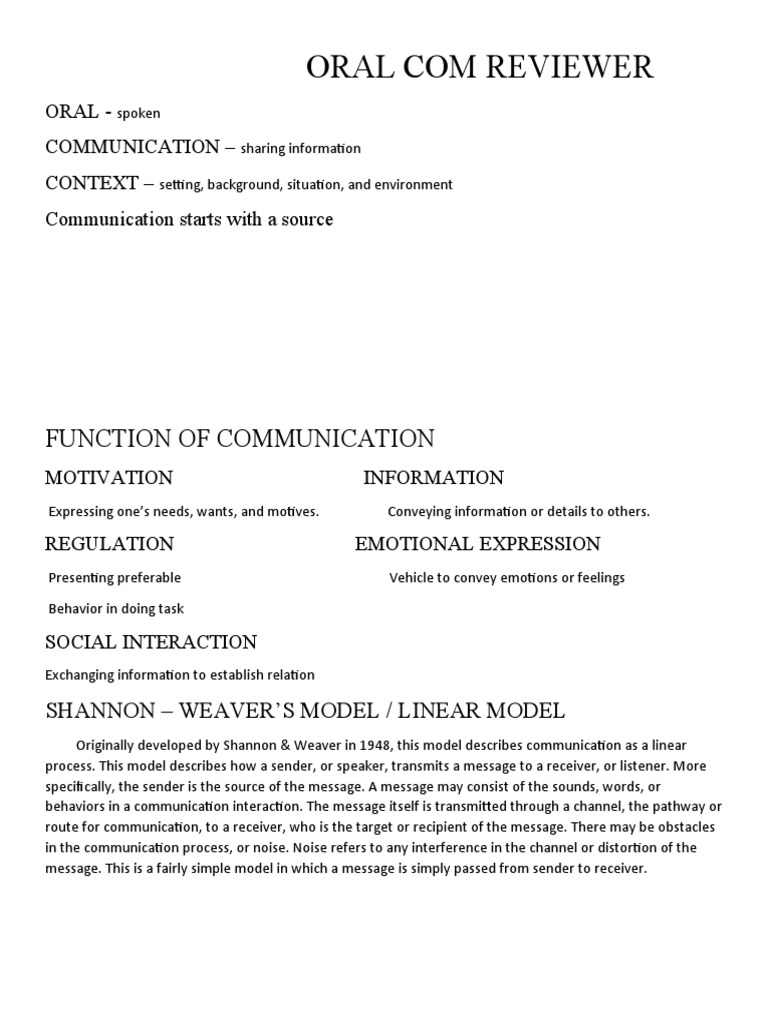 Oral Com Reviewer | PDF | Communication | Information