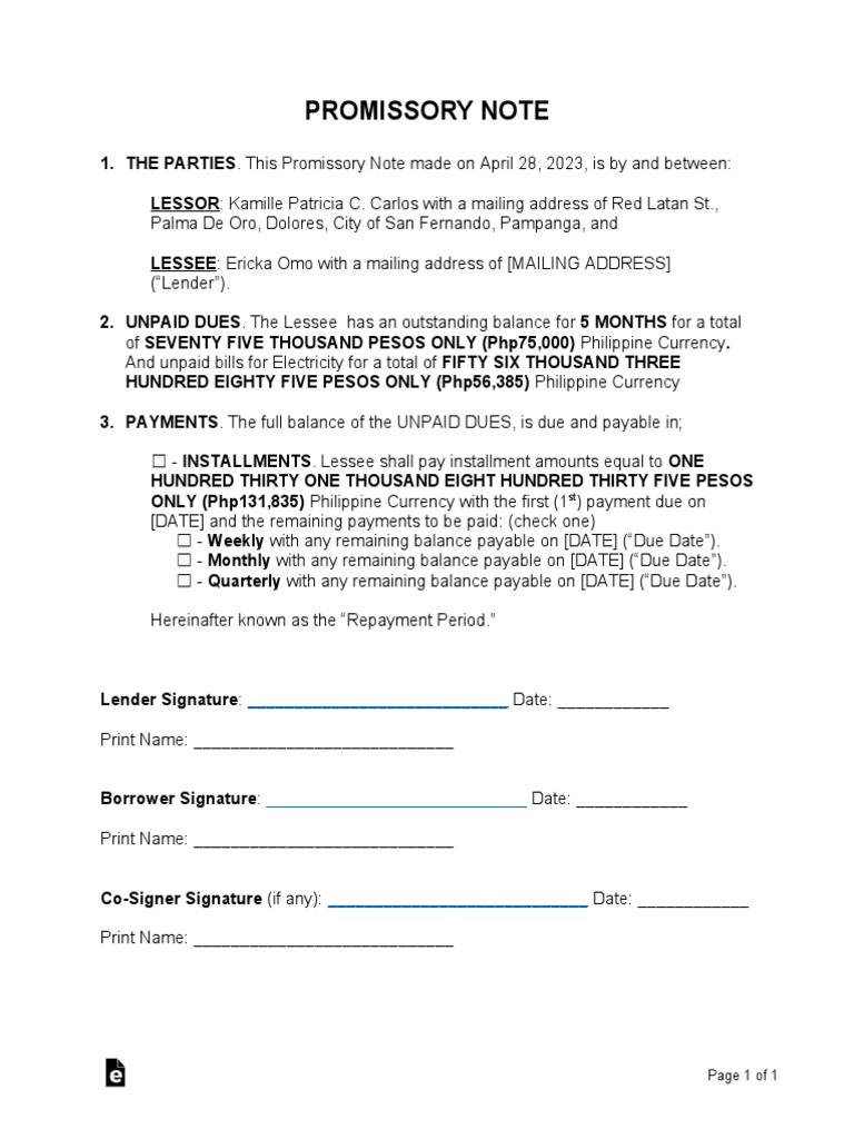 Standard Promissory Note Template | PDF