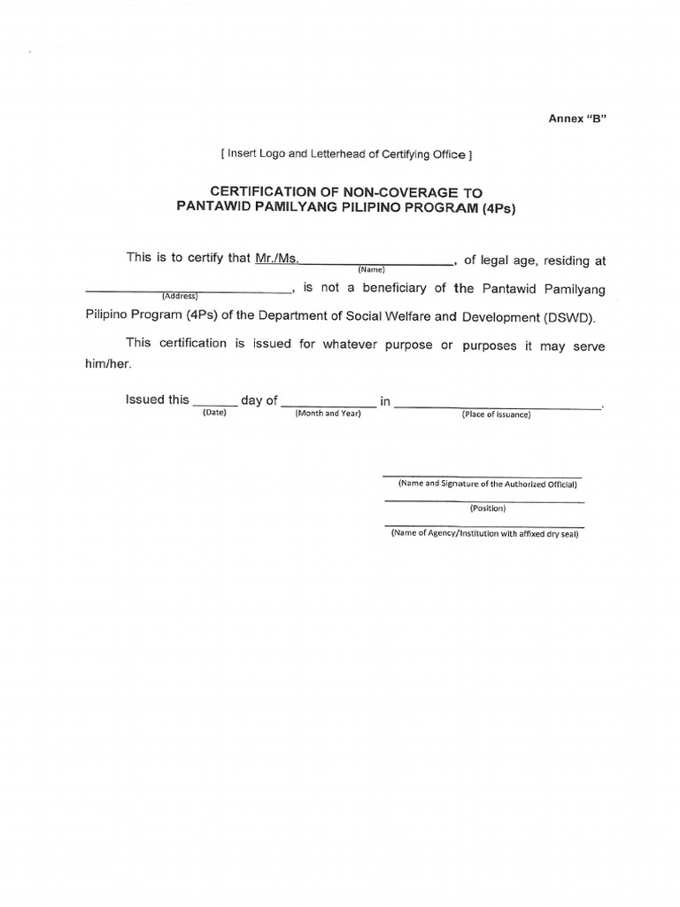 Cert of Non 4Ps | PDF