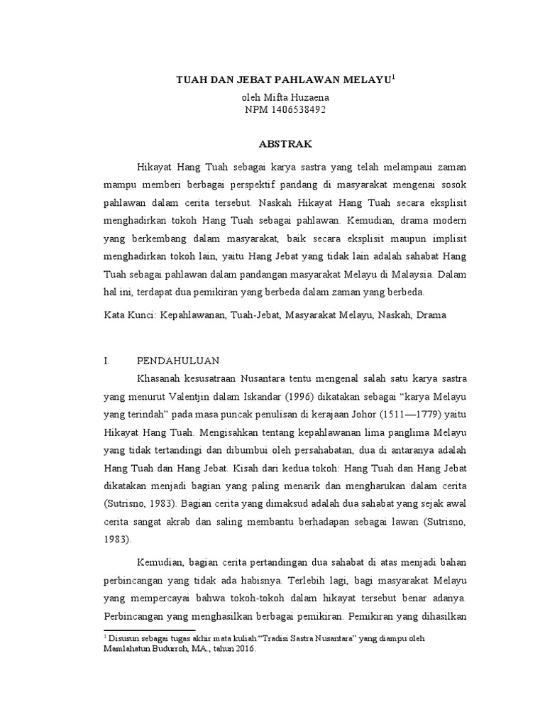 Hang Tuah Dan Hang Jebat Pahlawan Melayu | PDF