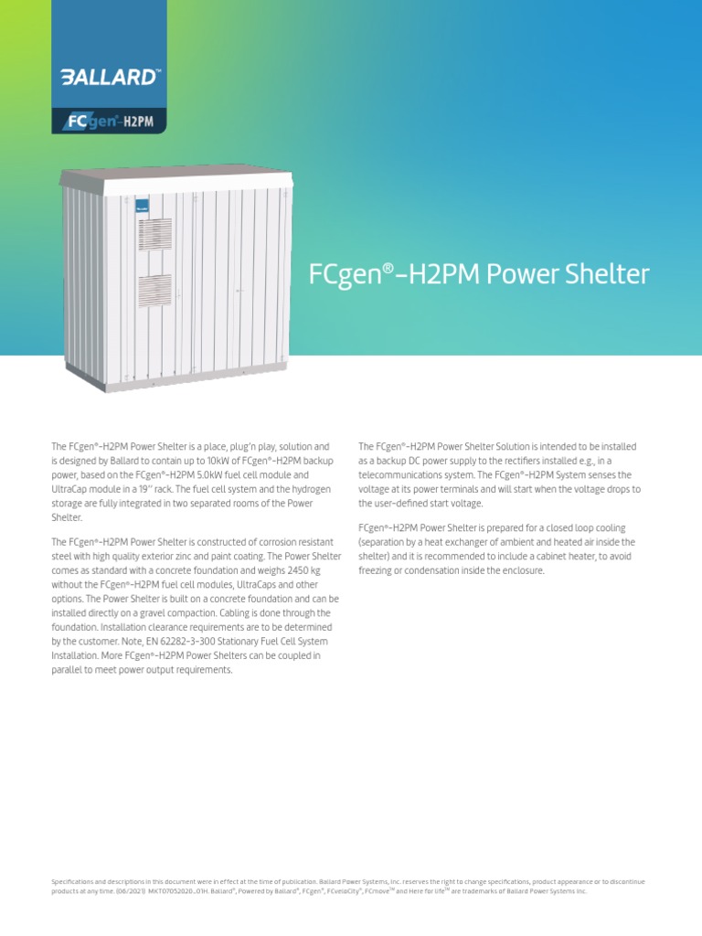 Fcgen h2pm Power Shelter Data Sheet | PDF | Fuel Cell | Concrete