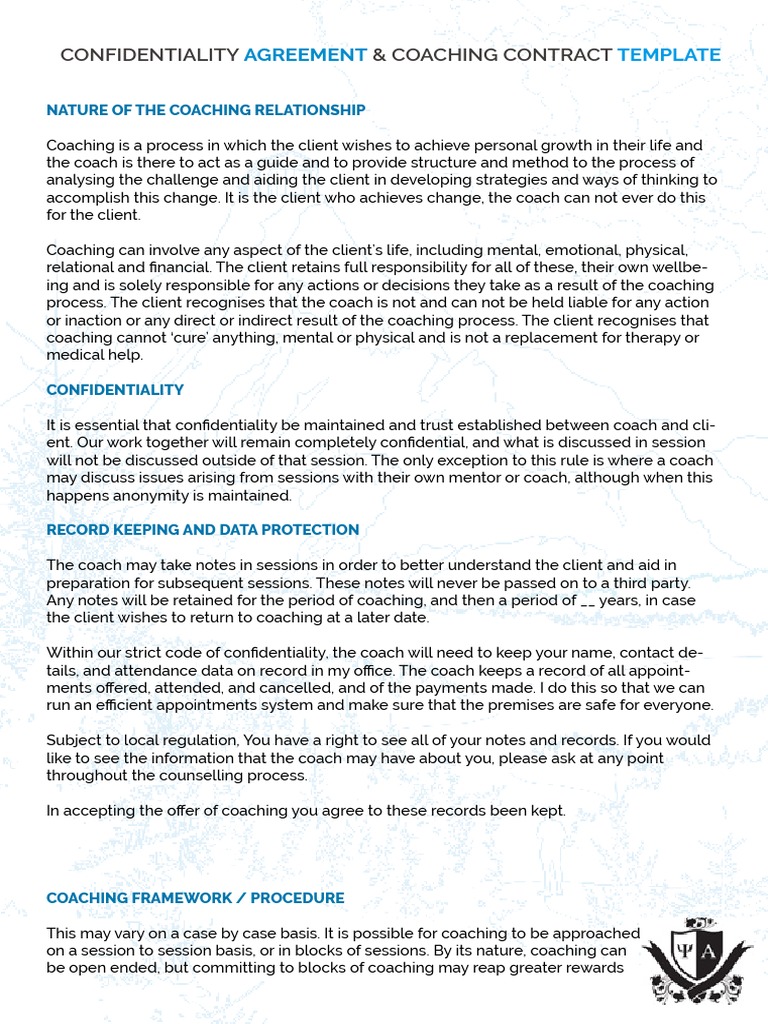 Confidentiality Agreement & Coaching Contract Template | Download Free ...