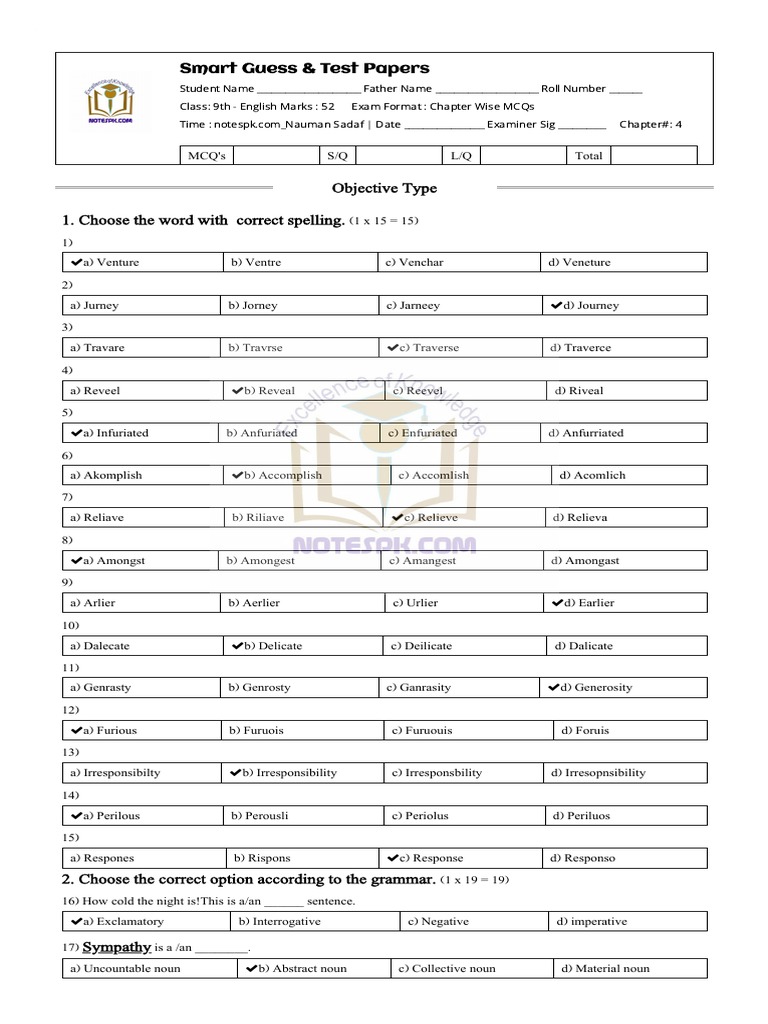 Solved MCQs - 3 | PDF | Noun | Verb
