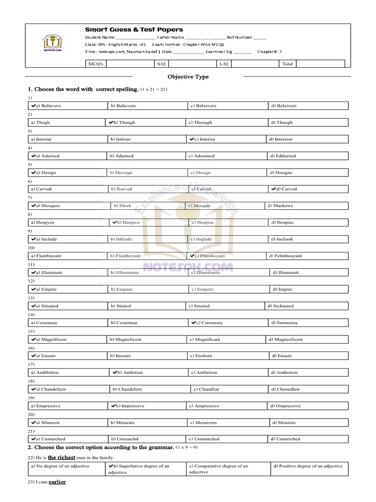 Solved MCQs - 6 | PDF | Adjective | Adverb
