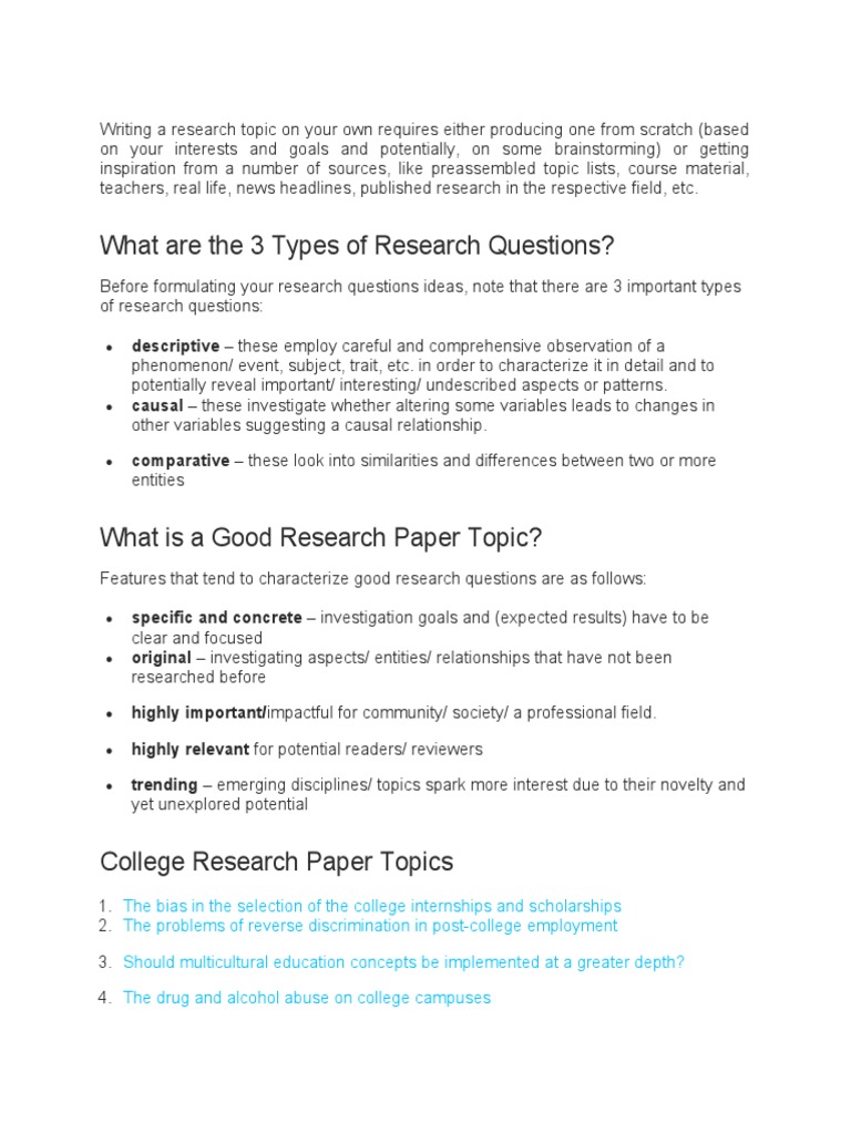 What Are The 3 Types of Research Questions? | PDF | Public Health ...