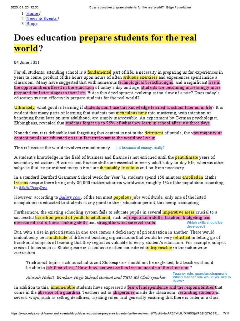 Education's Role in Real-World Readiness | PDF | Teachers