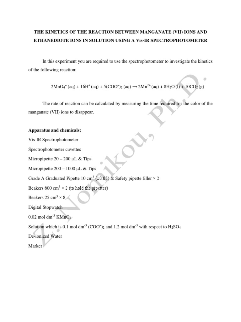 Kinetics of Manganate Reaction Analysis | PDF | Spectrophotometry ...