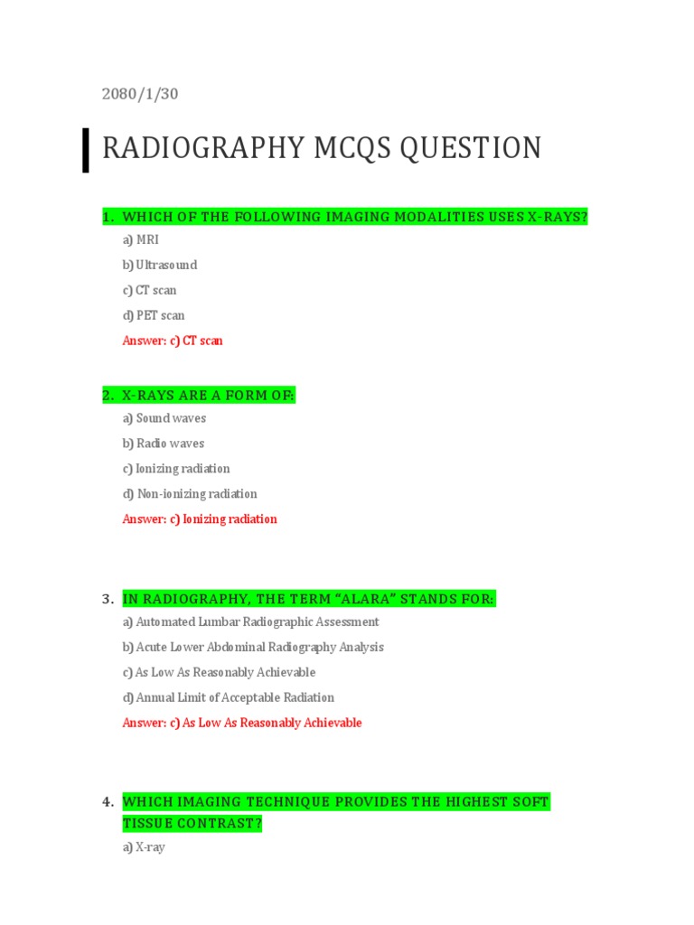 Radiography Mcqs Question: 1. Which of The Following Imaging Modalities ...