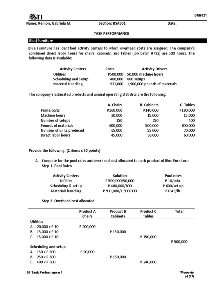 06 Task Performance 1 | PDF | Management Accounting | Business
