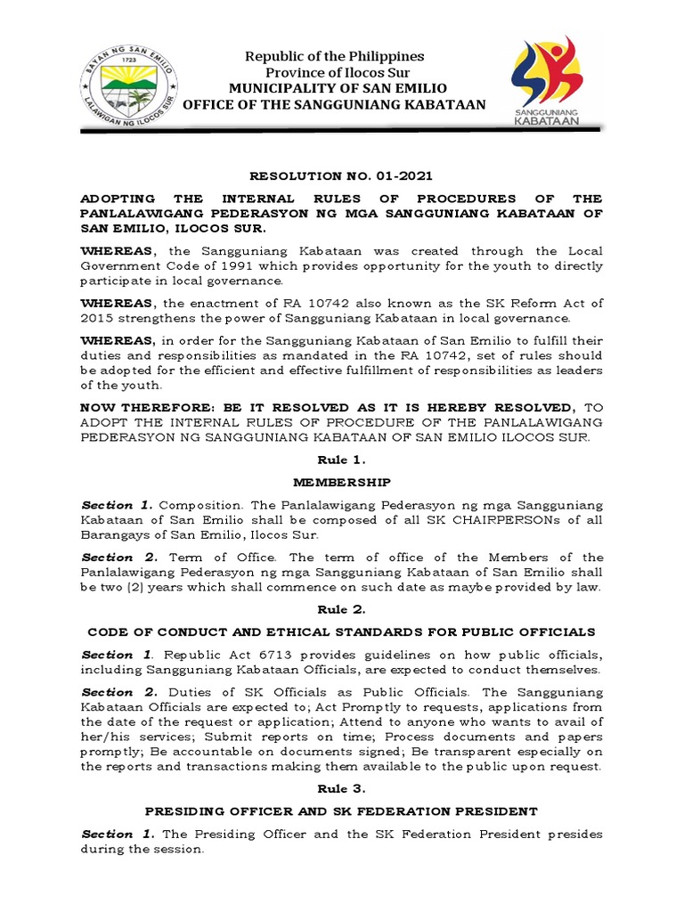 Municipality of San Emilio Office of The Sangguniang Kabataan | PDF ...