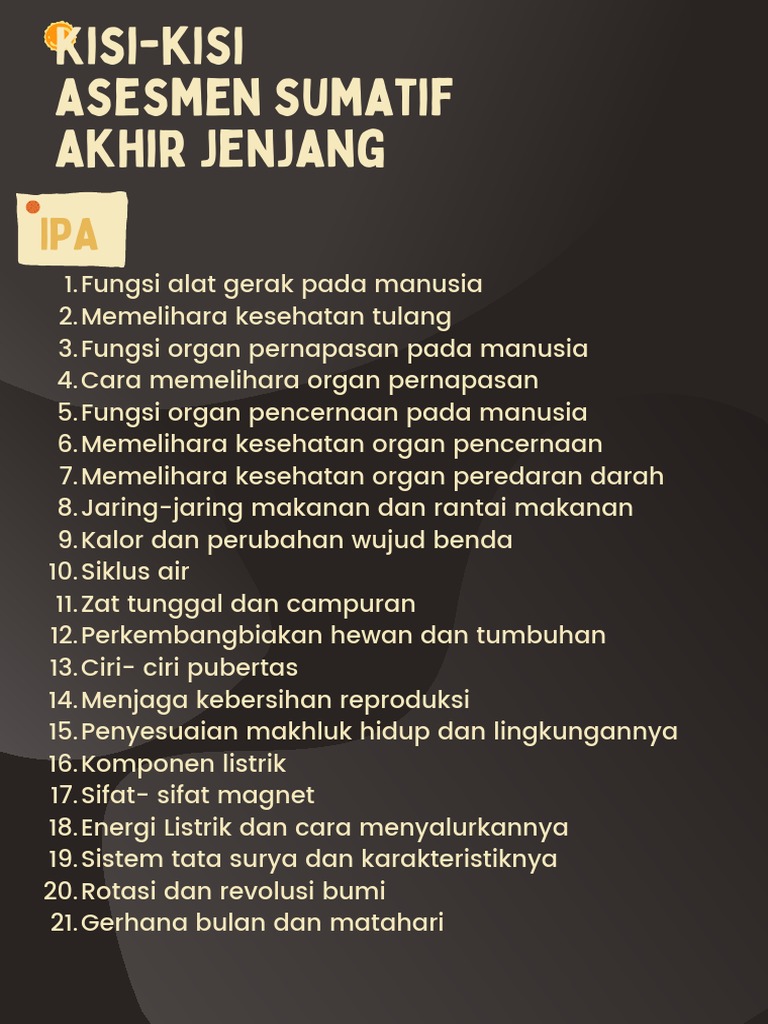 Kisi-Kisi Asesmen Sumatif Akhir Jenjang Kls 6 | PDF