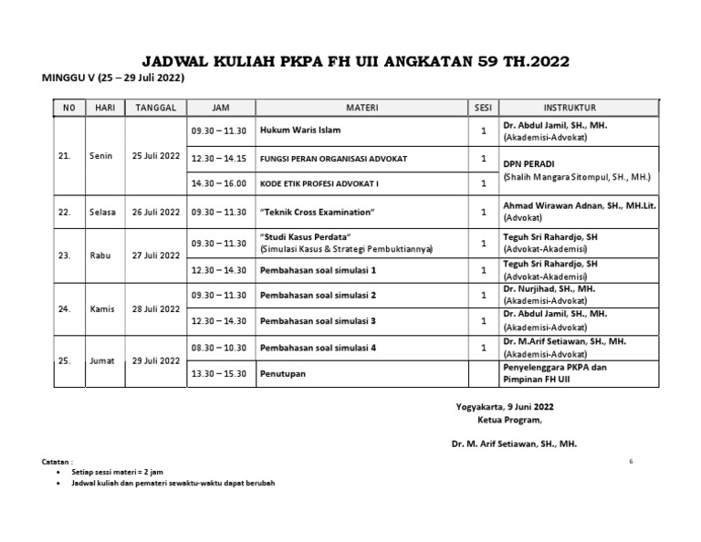 Jadwal Minggu 5 | PDF