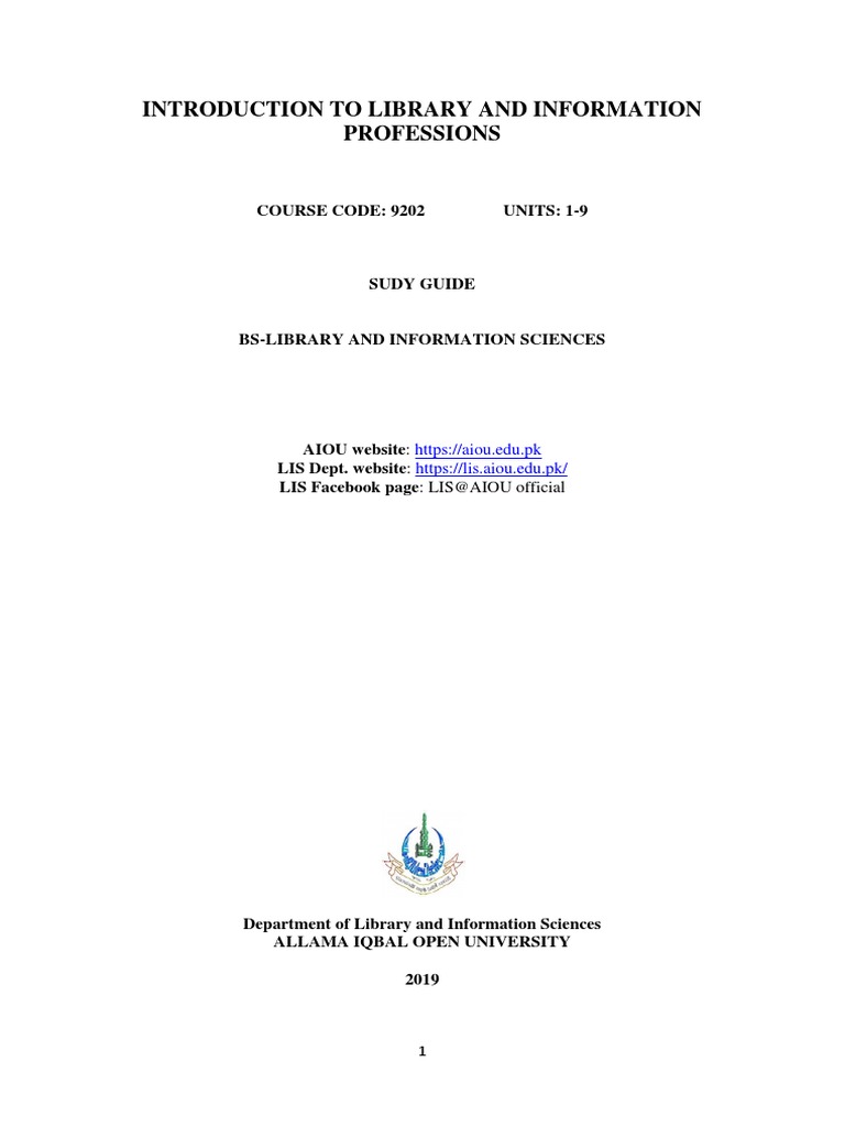 9202 Introduction To Library and Information Profession | PDF | Libraries | Information