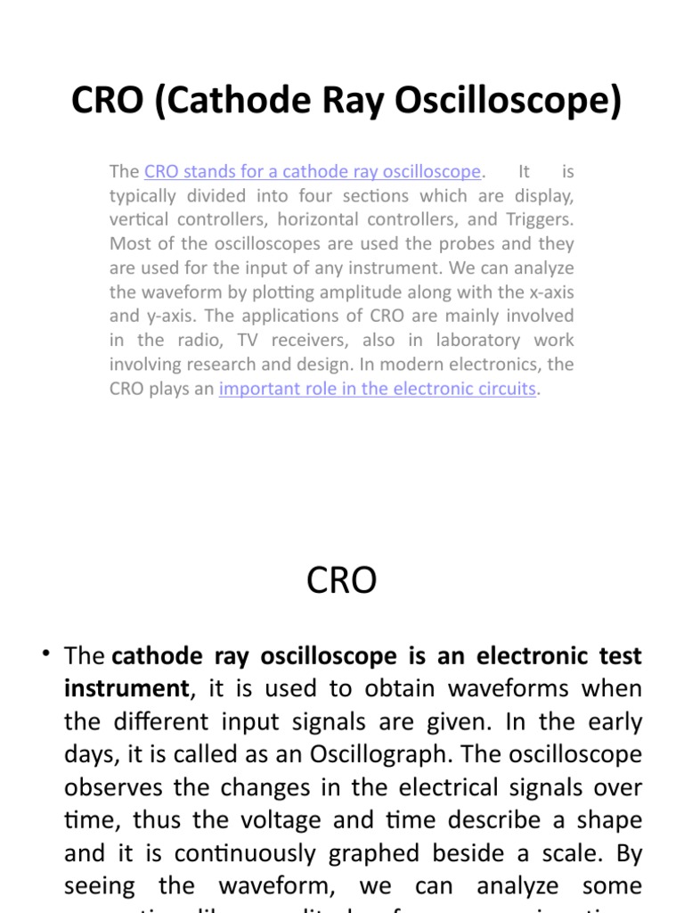 CRO (Cathode Ray Oscilloscope) | PDF | Amplifier | Vacuum Tube