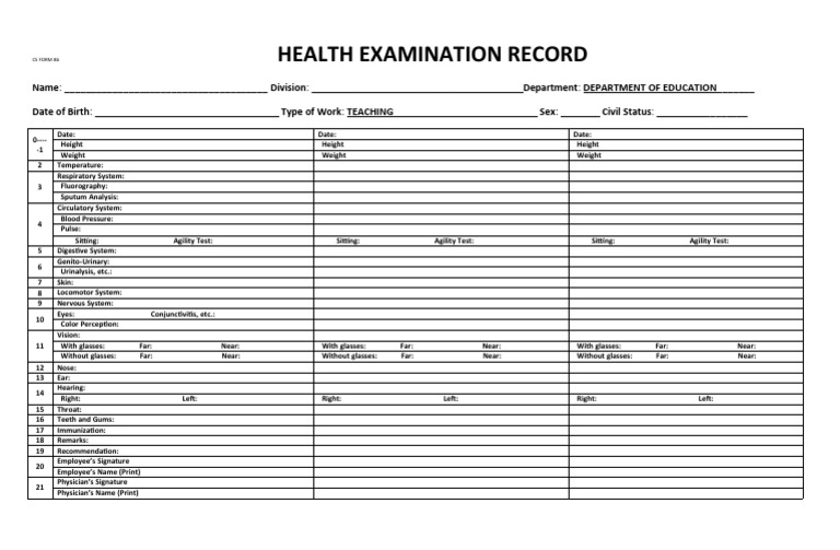 CS Form 86 - Health Examination Record | PDF