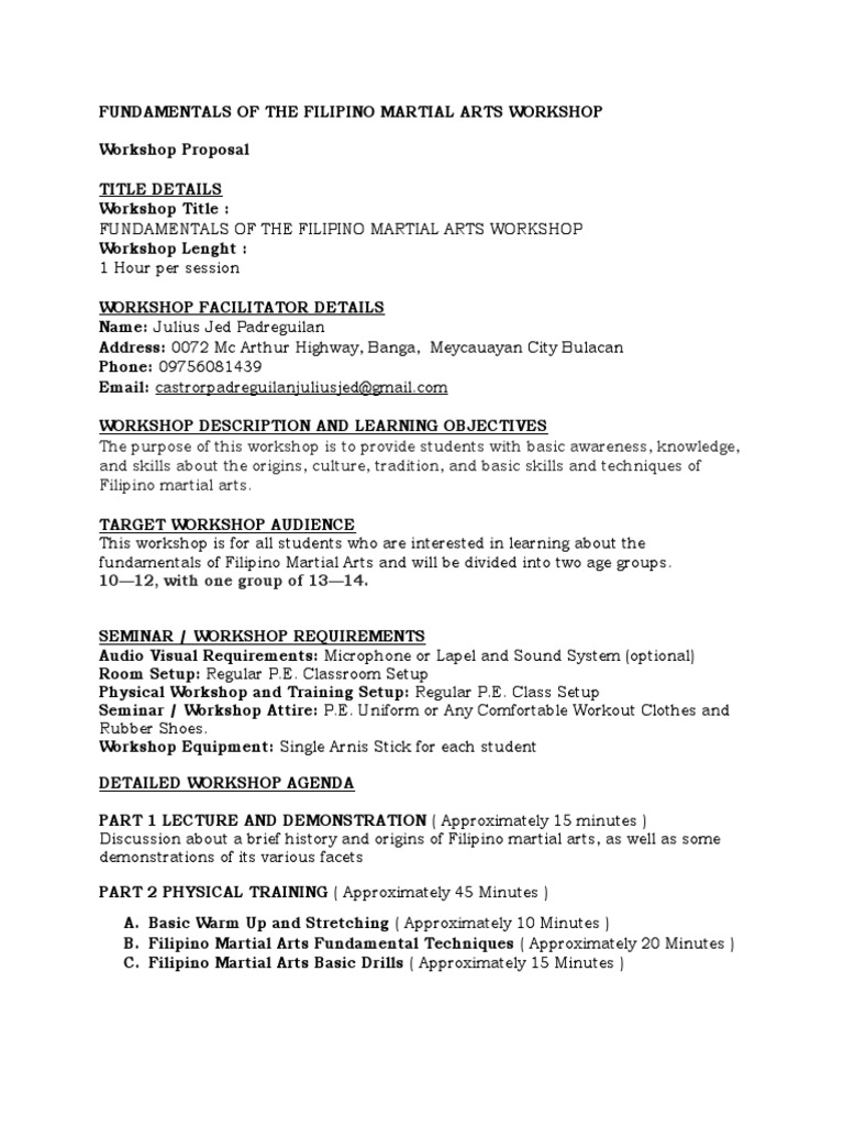 Fundamentals of The Filipino Martial Arts Workshop International School Manila Proposal | PDF ...