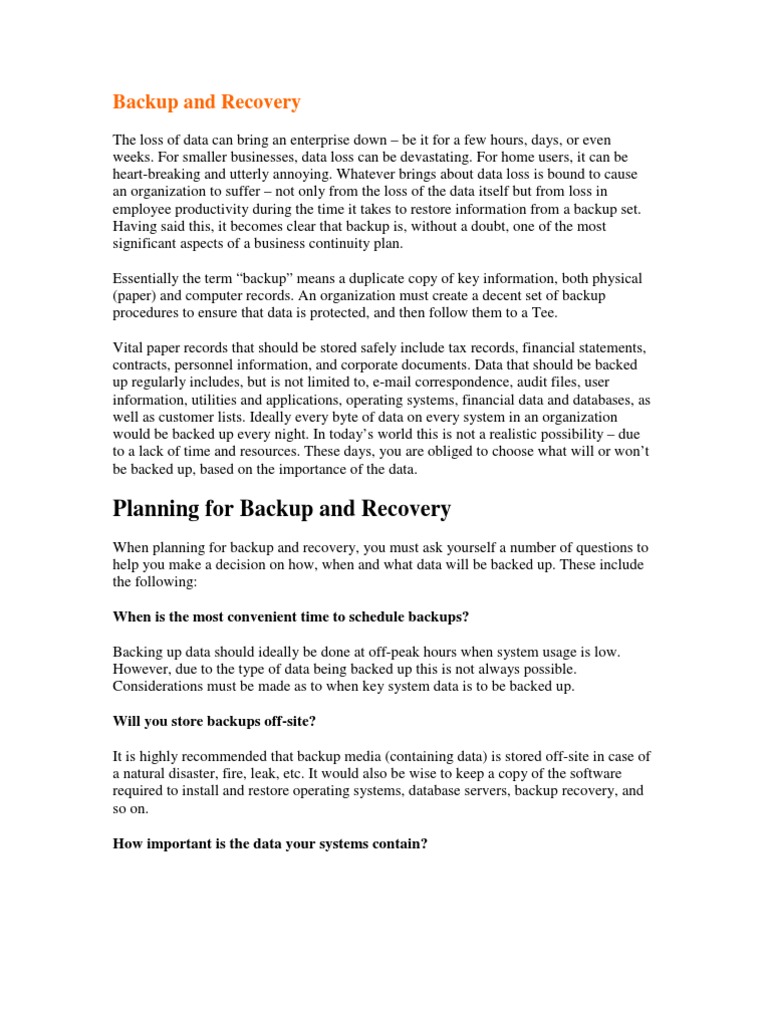 Planning For Backup and Recovery | PDF | Backup | Computer File