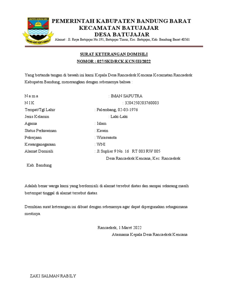Surat Keterangan Domisili | PDF