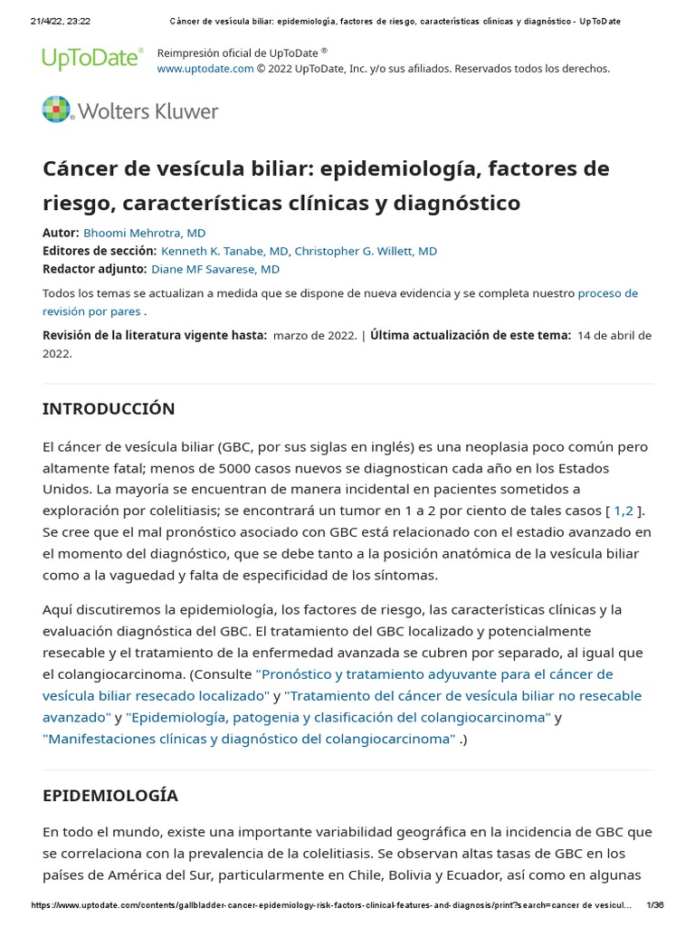 Cáncer de Vesícula Biliar - Epidemiología, Factores de Riesgo, Características Clínicas y ...