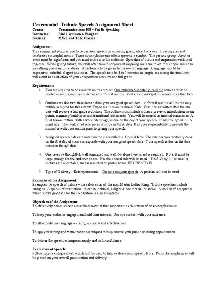 Tribute Speech Example | PDF | Public Speaking | Communication