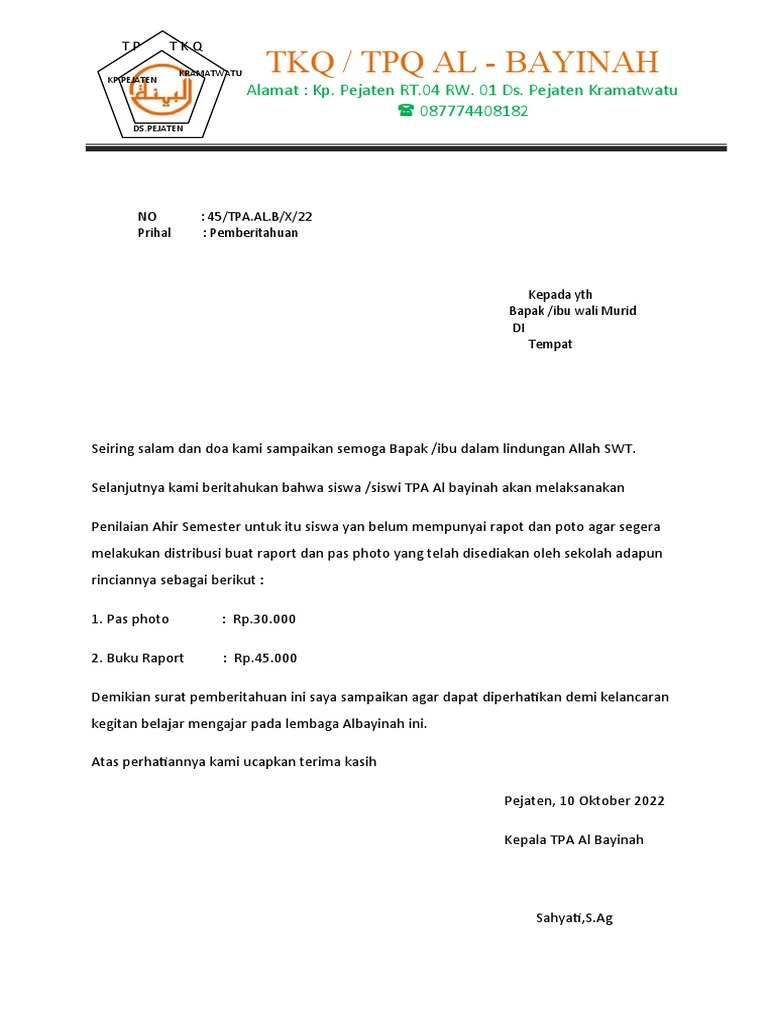 surat undangan tpq | PDF