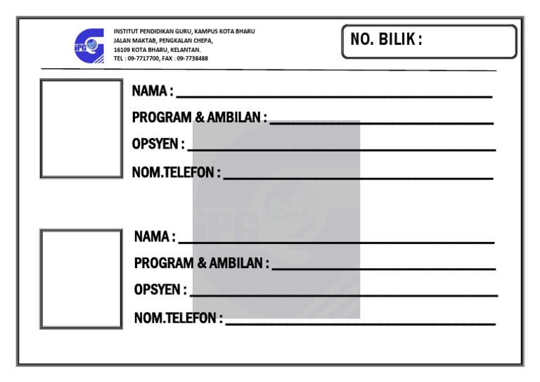Template Depan Pintu Asrama | PDF