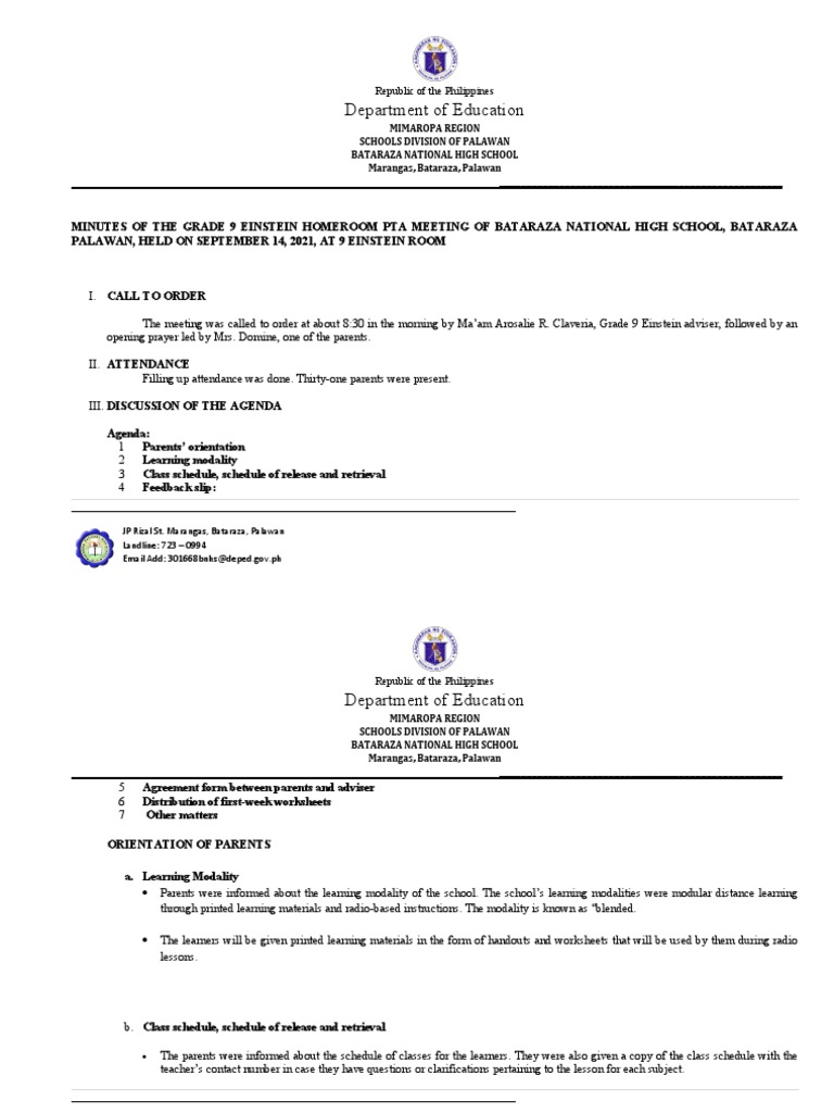 MINUTES OF THE HRPTA MEETING 2021 | PDF | Worksheet | Learning