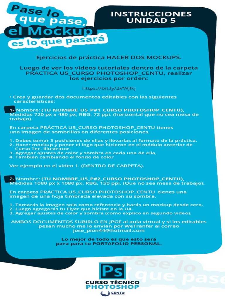 Instrucciones de Practica-U5 - Curso Photoshop - Centu | PDF | Arte