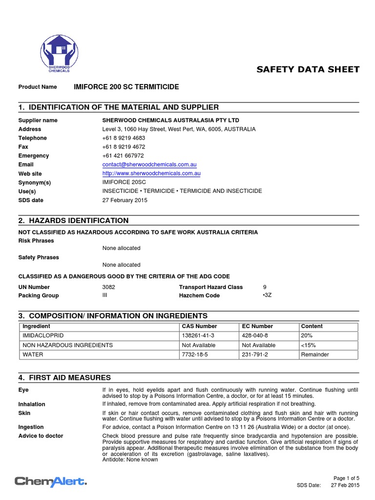 Imiforce MSDS | PDF | Personal Protective Equipment | Dangerous Goods