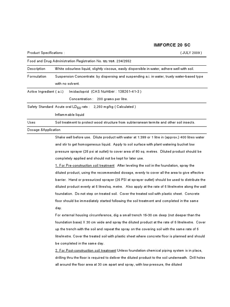 Imiforce 20 Sc. Specs PDF | Download Free PDF | Soil | Chemistry