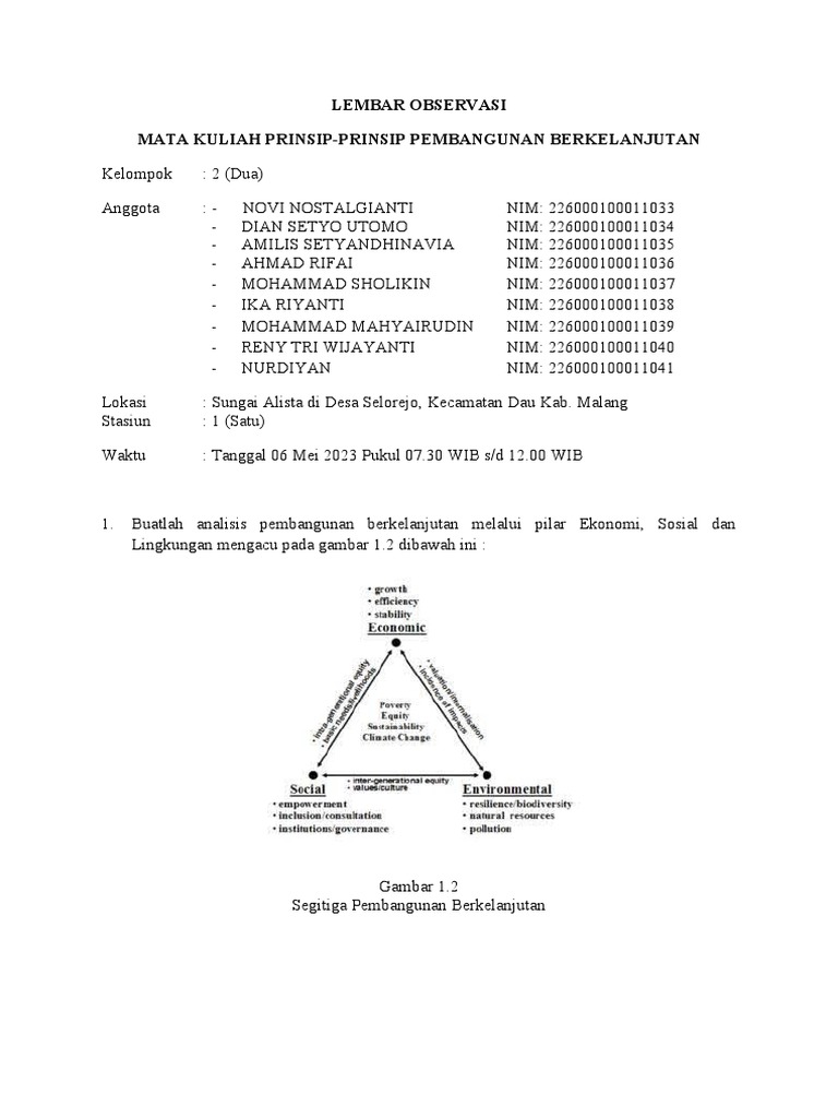 LEMBAR OBSERVASI (Prinsip-Prinsip Pembangunan Berkelanjutan) | PDF