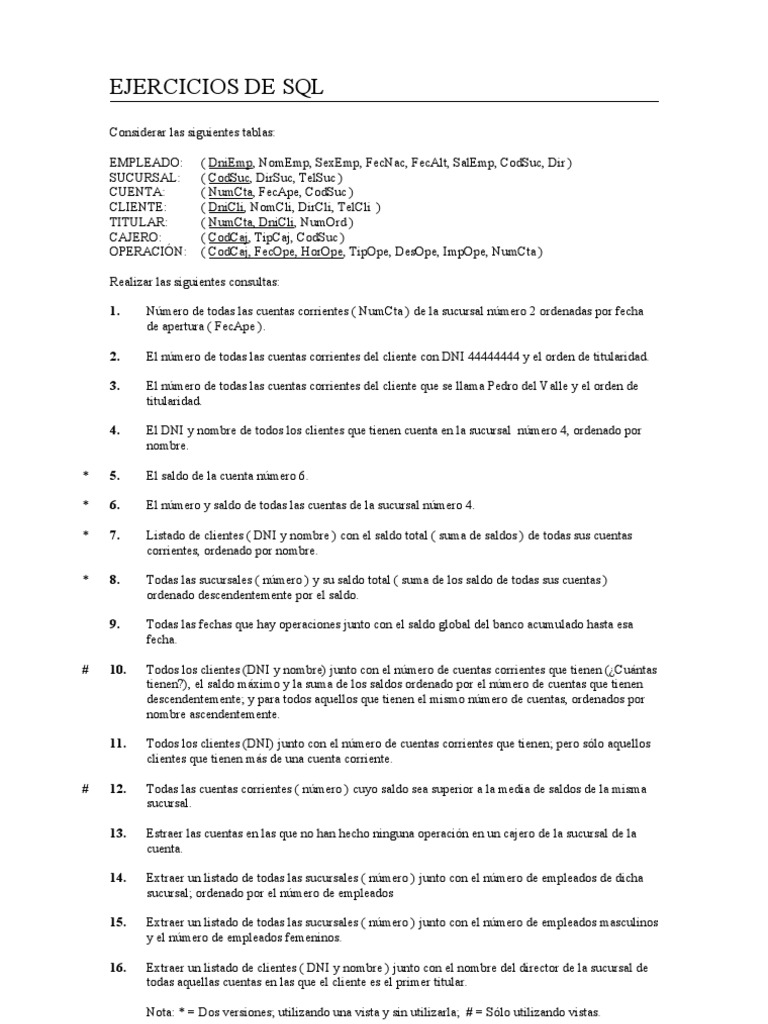 Ejercicios SQL1 | PDF | SQL | Base de datos relacional