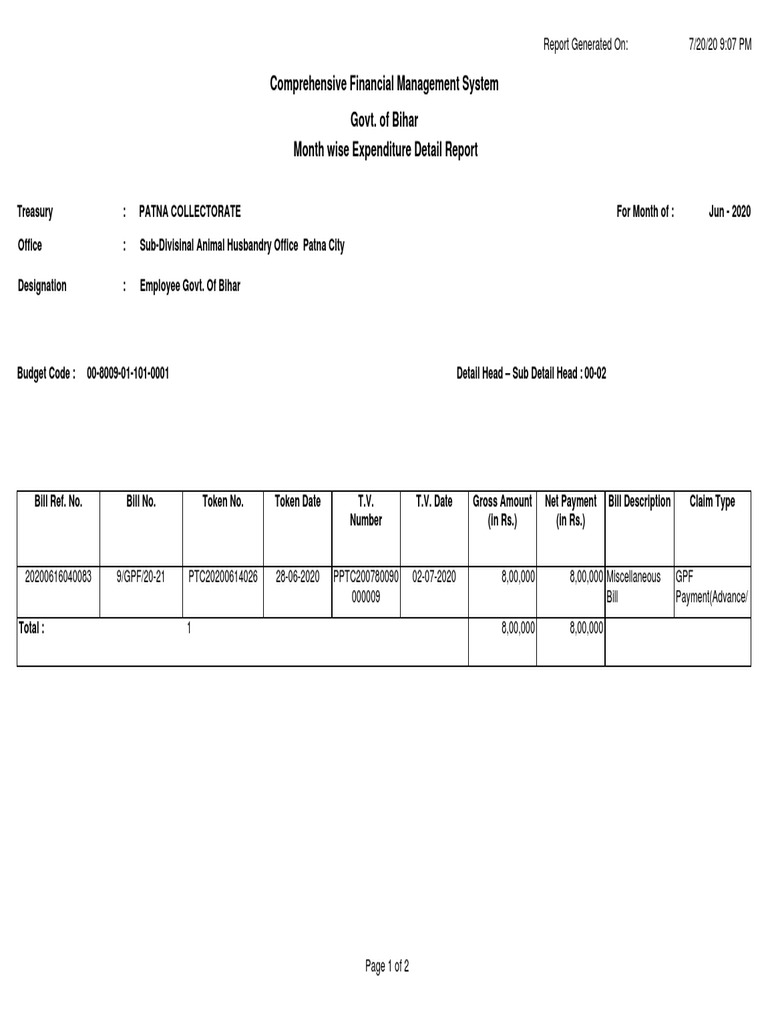 Month Wise DDO Expenditure Detail Report | PDF