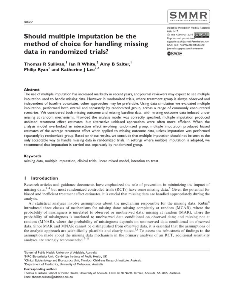 Sullivan Et Al 2018 - Should Multiple Imputation Be The Method of ... Sullivan Et Al 2018 - Should Multiple Imputation Be The Method of ...